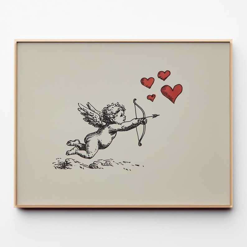 Vintage Cupid Cherub Print – Antique Valentines Day Printable Wall Art ...