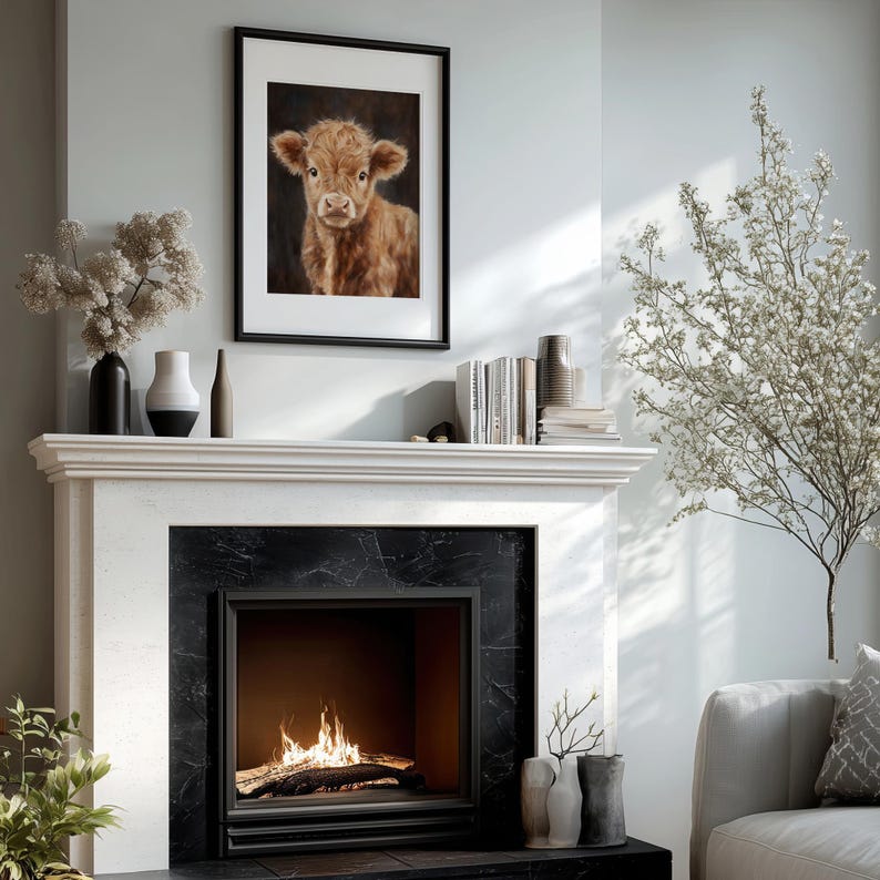 Baby Highland Cow Portrait, Cute Rustic Farmhouse Animal Art (digital ...