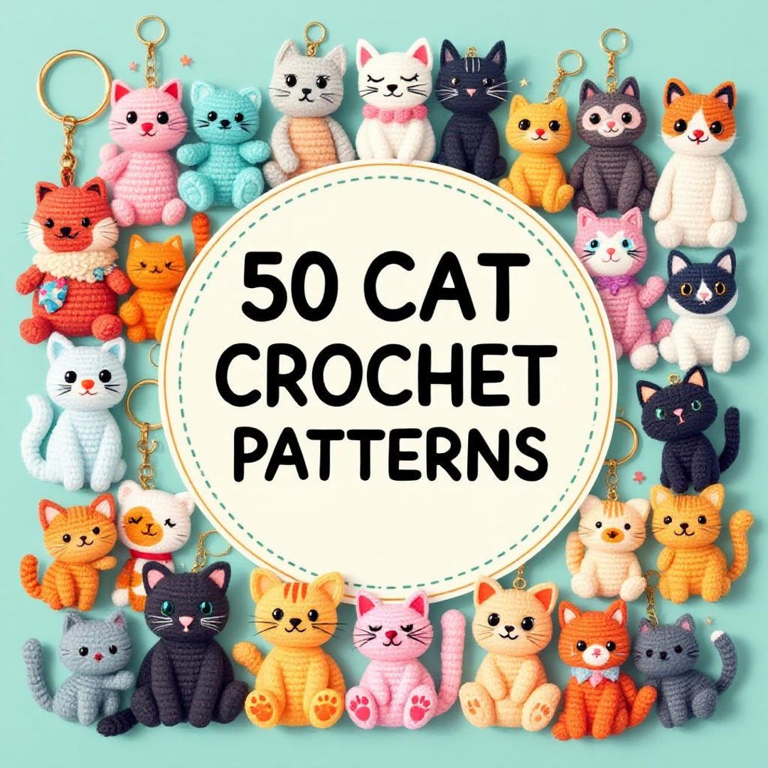 50 Cat Crochet Patterns Bundle, Amigurumi Cat Pattern Set, Cute Cat ...