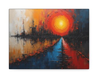Modern Abstract Red Sun Art Print - Vibrant Home Decor - Etsy