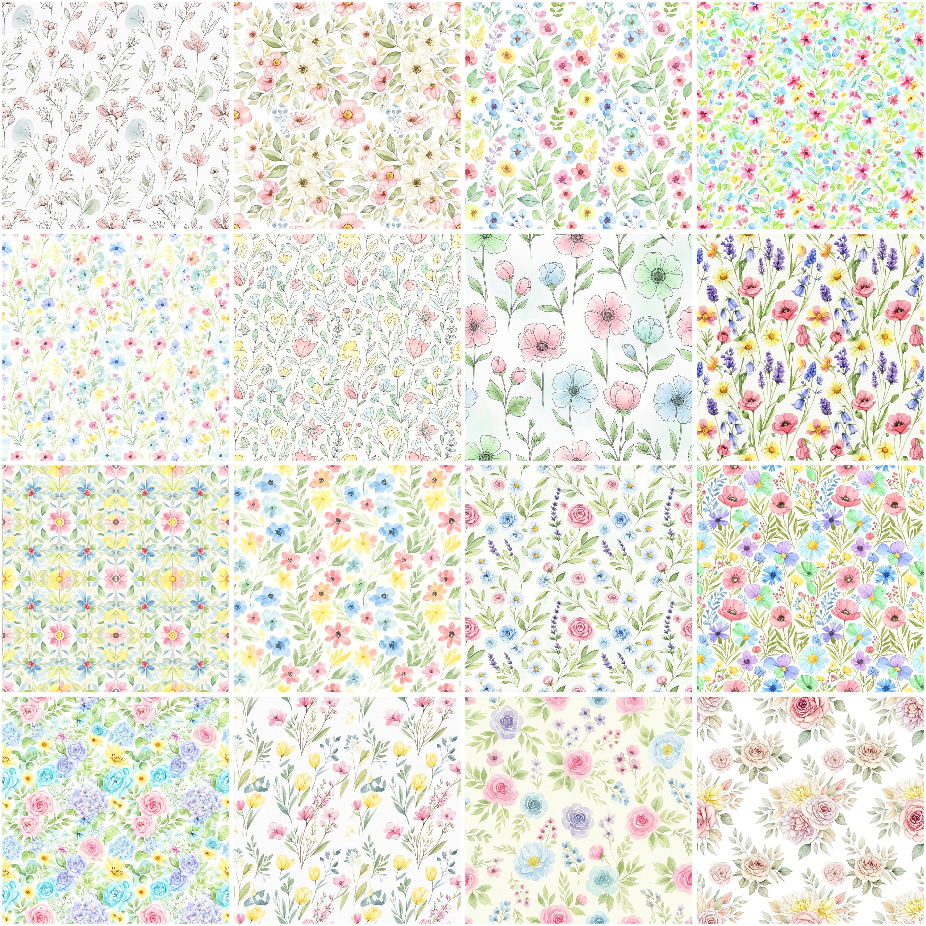 305 Wildflower Digital Paper Bundle, Seamless Watercolor Floral ...