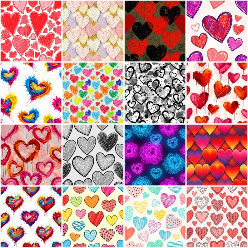Valentine Heart Digital Paper, Seamless Patterns (JPG, PDF) - Etsy