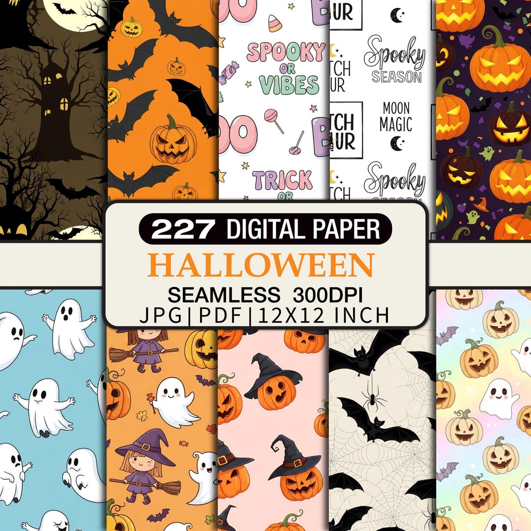 Halloween Digital Paper Bundle, Spooky Seamless Patterns (JPG, PDF ...