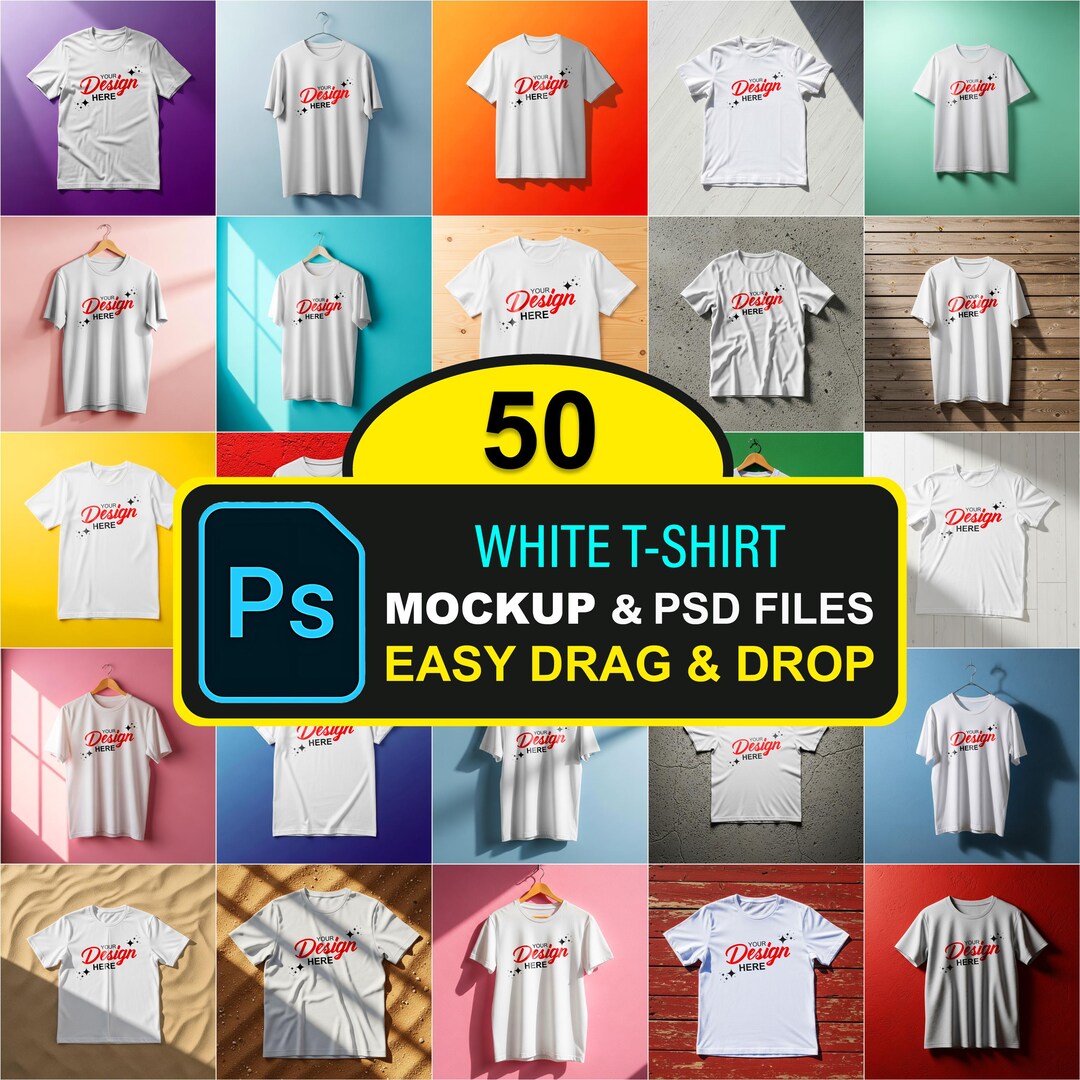 White T-shirt Mockup Bundle, PSD Mockup, Gildan 5000 PSD Templates ...