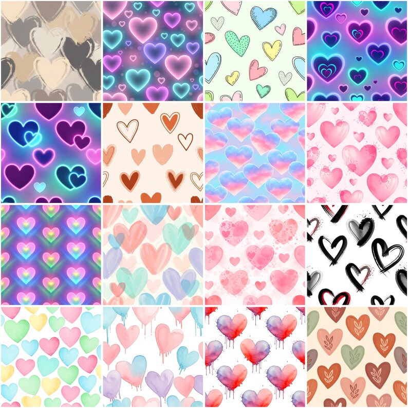 Valentine Heart Digital Paper, Seamless Patterns (JPG, PDF) - Etsy