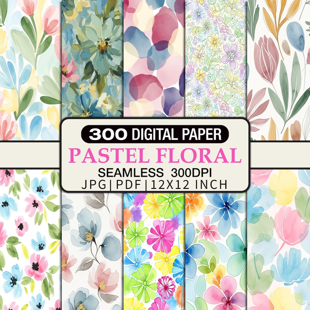 300 Pastel Floral Watercolor Paper, Seamless Flower Backgrounds ...