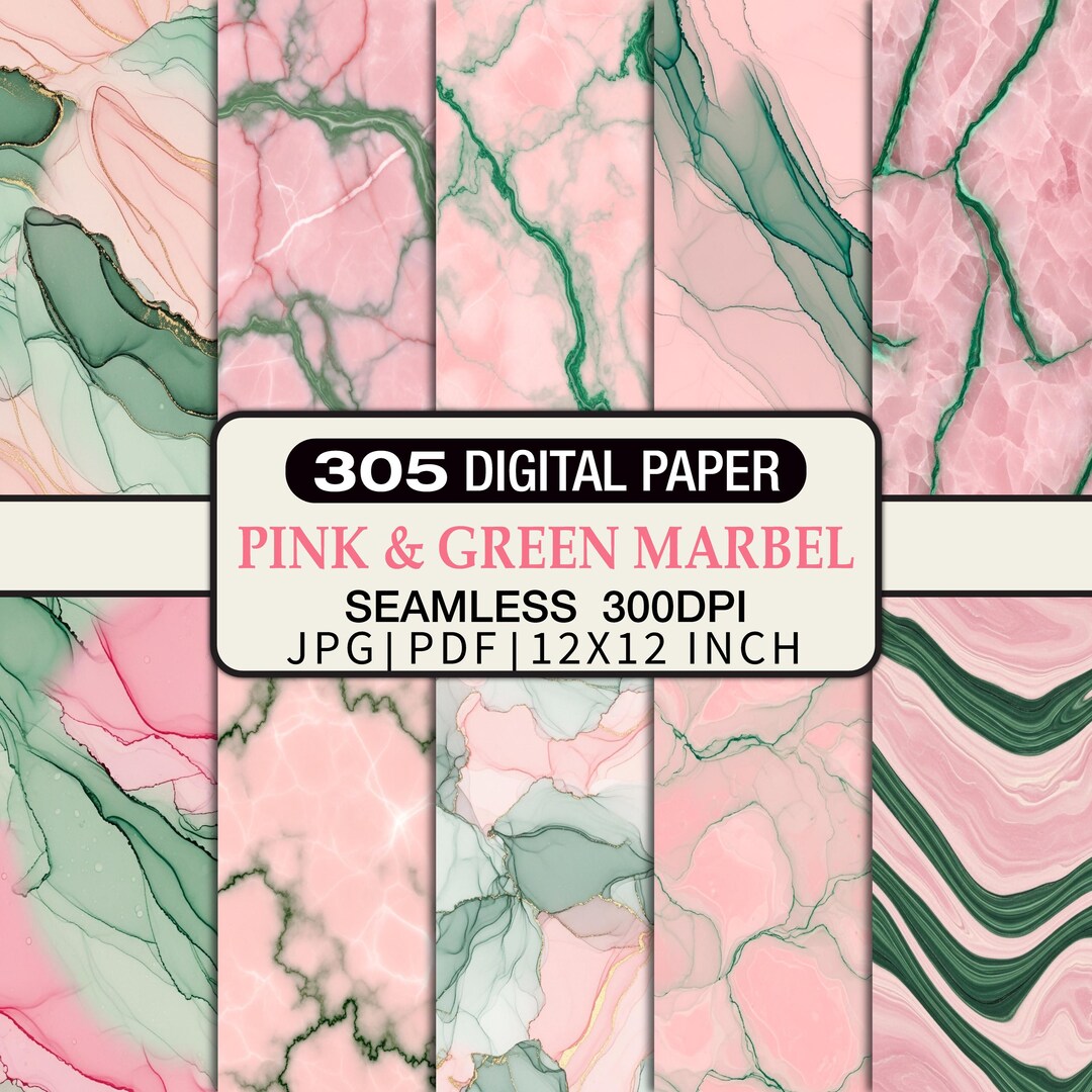 305 Pink Green Marble Digital Paper Bundle, Seamless Marble Backgrounds ...