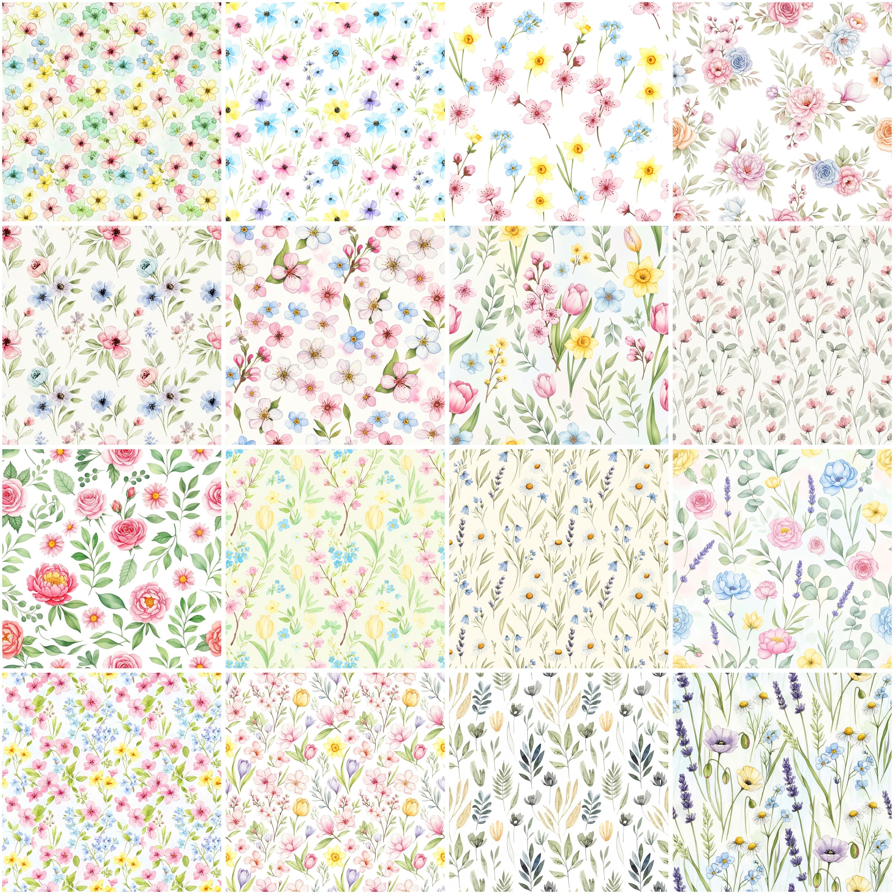 305 Wildflower Digital Paper Bundle, Seamless Watercolor Floral ...