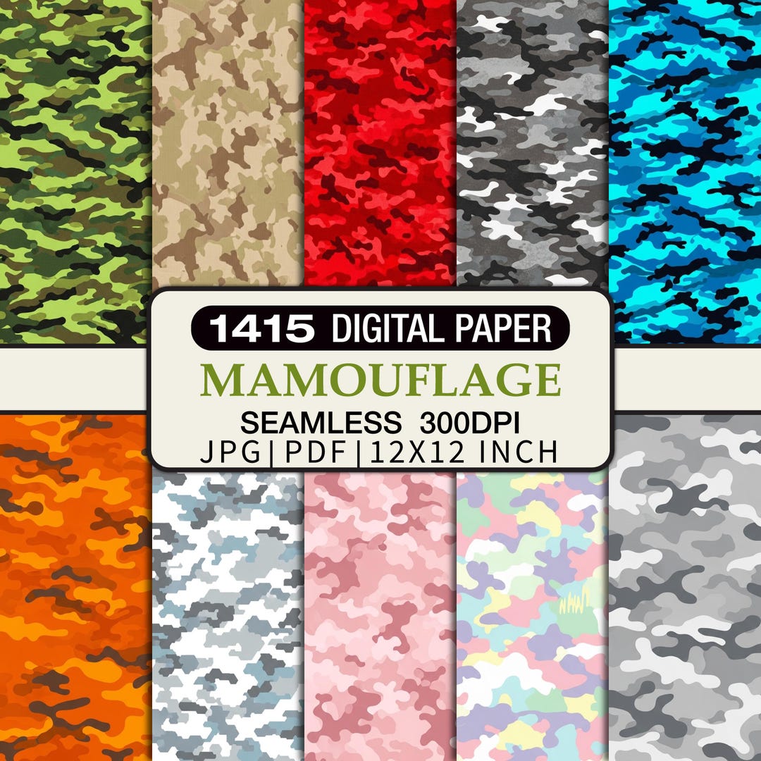 Camouflage Digital Paper, Seamless Camo Patterns, Designs (JPG + PDF ...