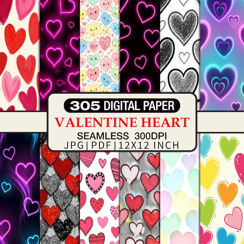 Valentine Heart Digital Paper, Seamless Patterns (JPG, PDF) - Etsy