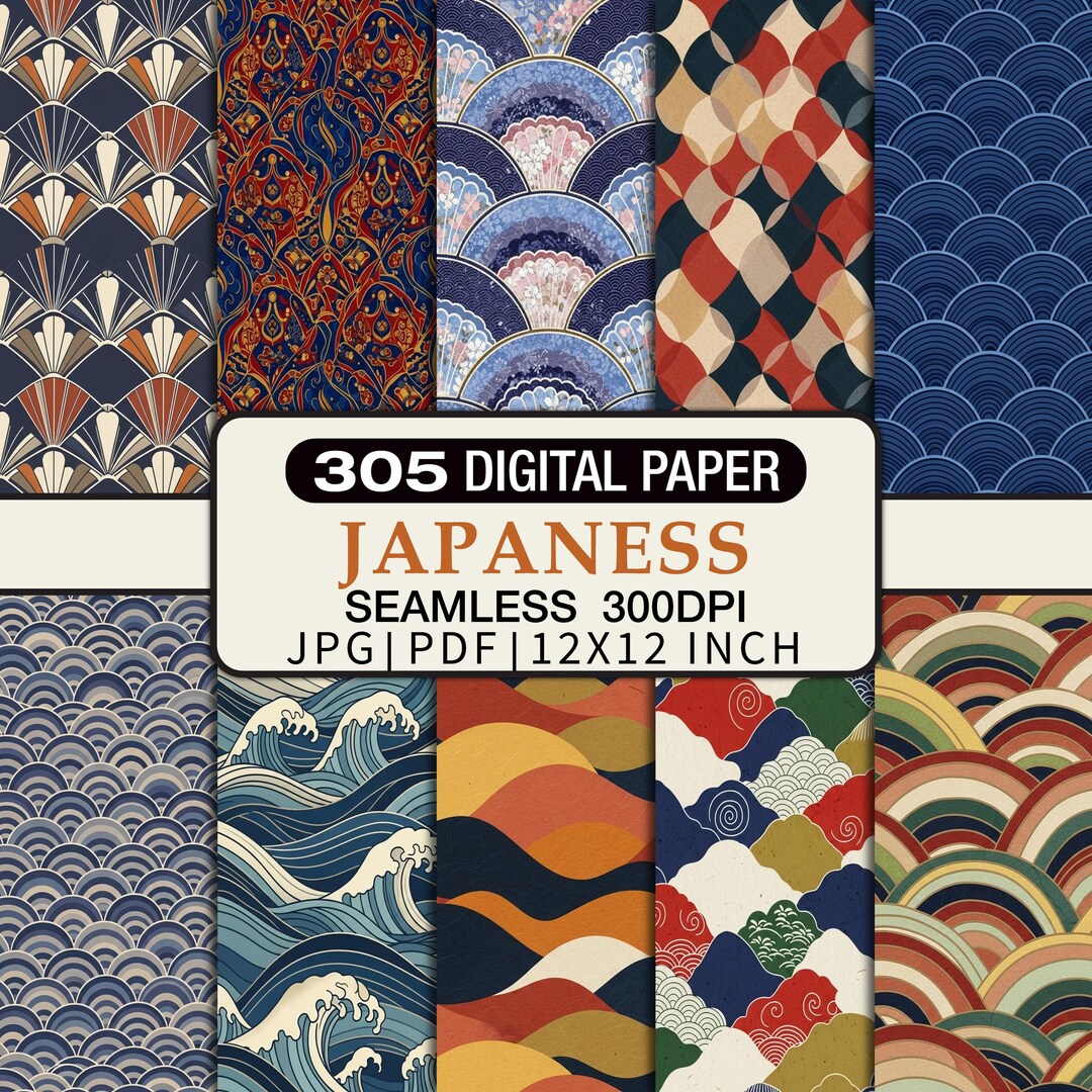 Japanese Digital Paper Bundle, Seamless Wave Patterns (JPG + PDF) - Etsy
