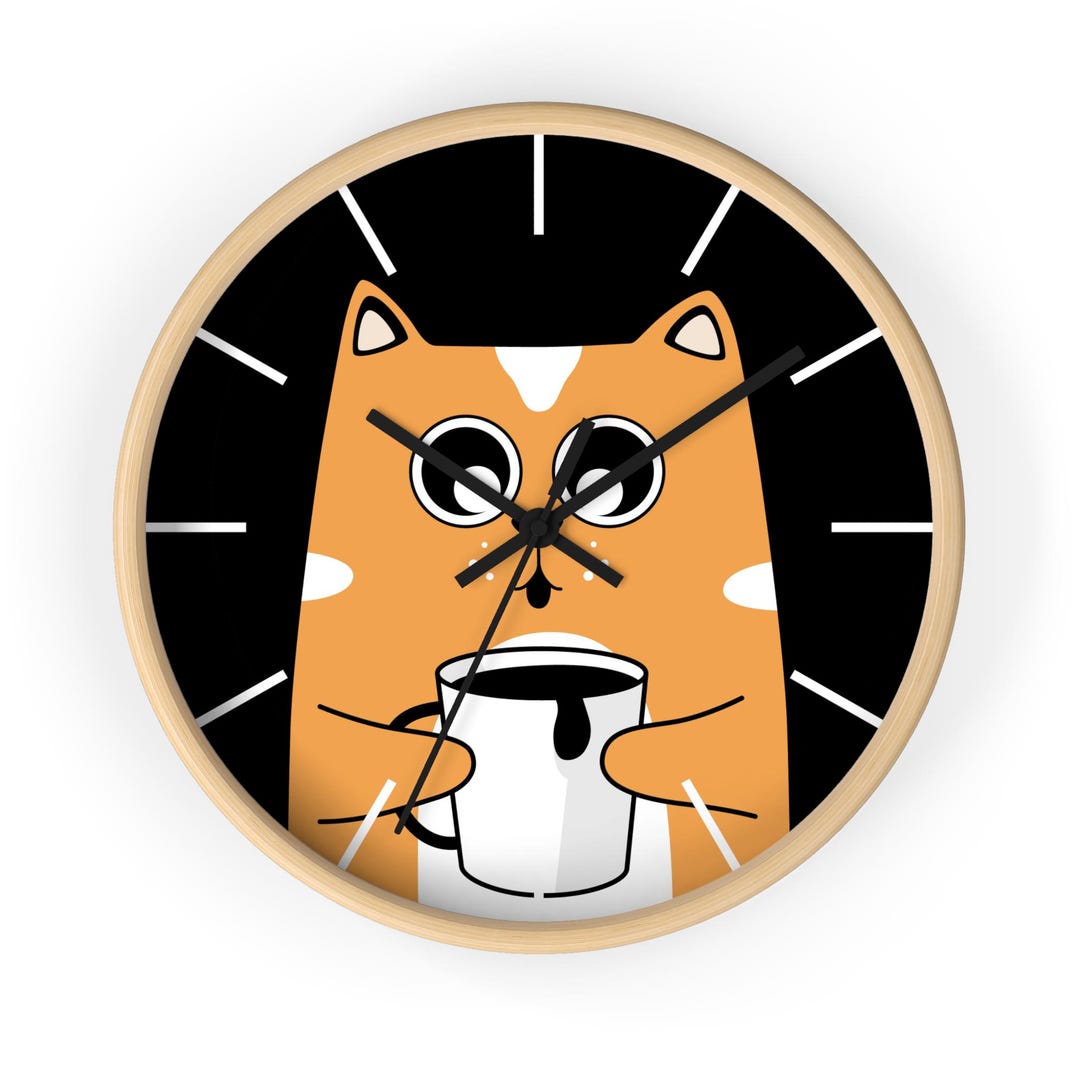 Wall Clock Meow Cat Coffee Time - Etsy
