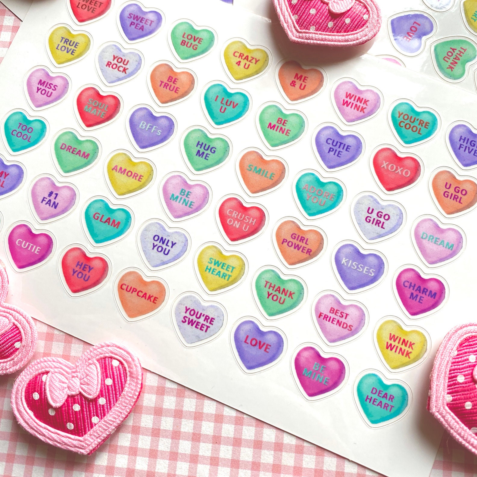 Pastel Rainbow Candy Heart Glossy Vinyl Sticker Art Sheet - Etsy
