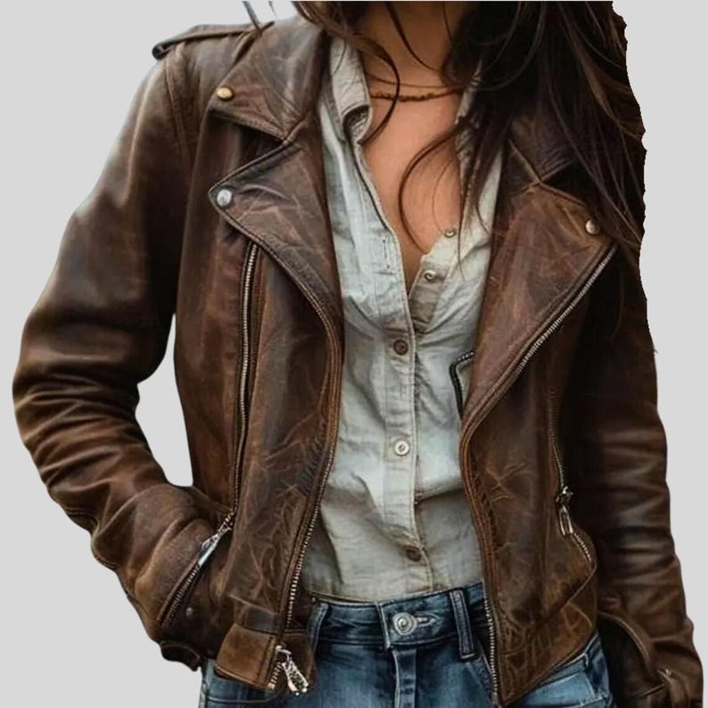 Women’s Brown Lambskin Leather Jacket | Vintage Distressed Biker Style ...