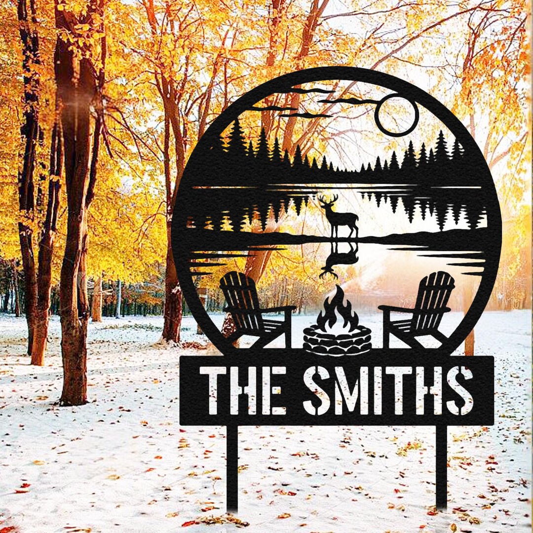 Personalized Camp Name Metal Sign With Stake | Campsite & Cabin Decor ...