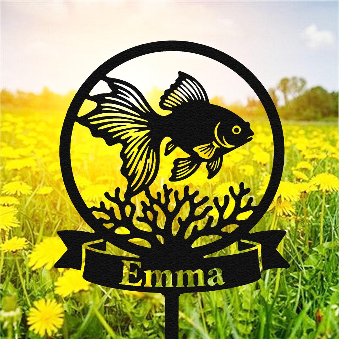 Personalized Fish Memorial Garden Stake | Custom Metal Grave Marker - Etsy