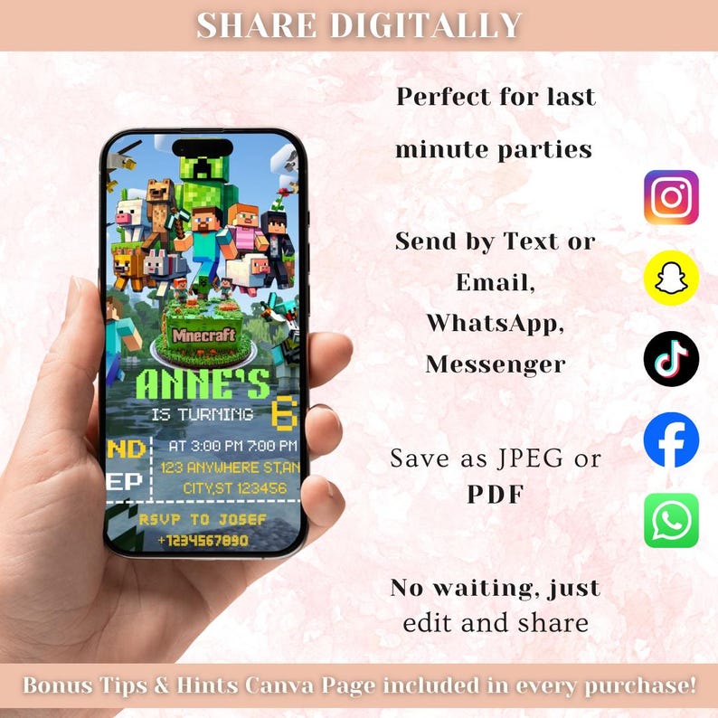 Minecraft Birthday Invitation Editable Minecraft Party Invite Digital ...