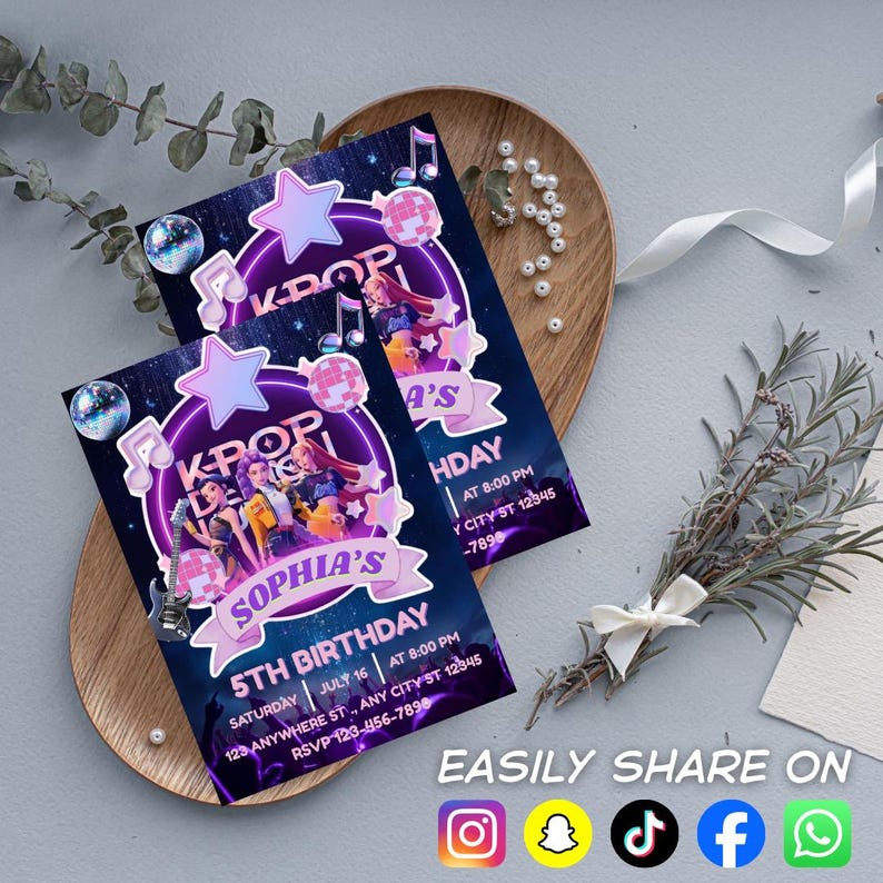 KPOP Demon Hunters Birthday Invitation, Editable Digital Download, KPOP ...