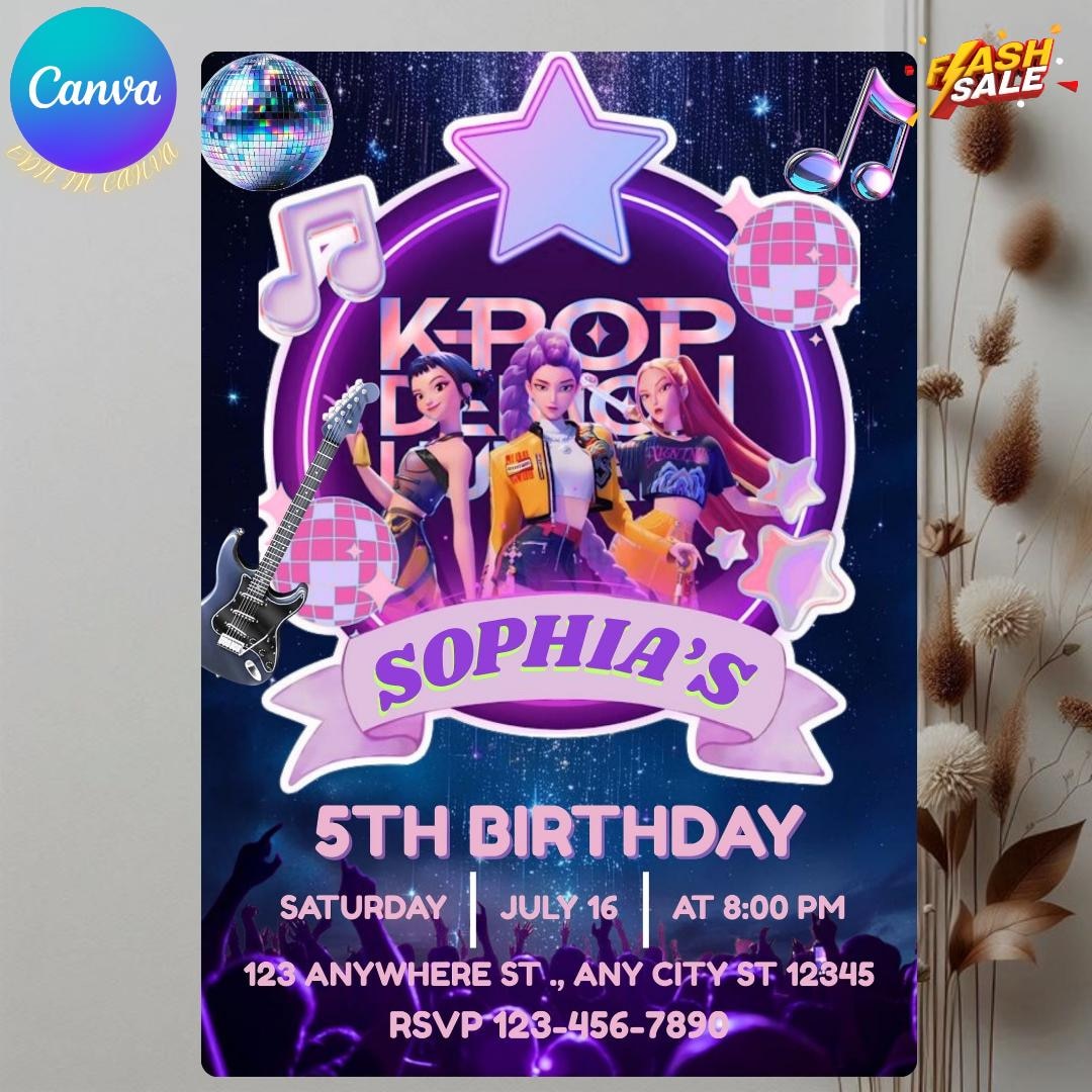KPOP Demon Hunters Birthday Invitation, Editable Digital Download, KPOP ...