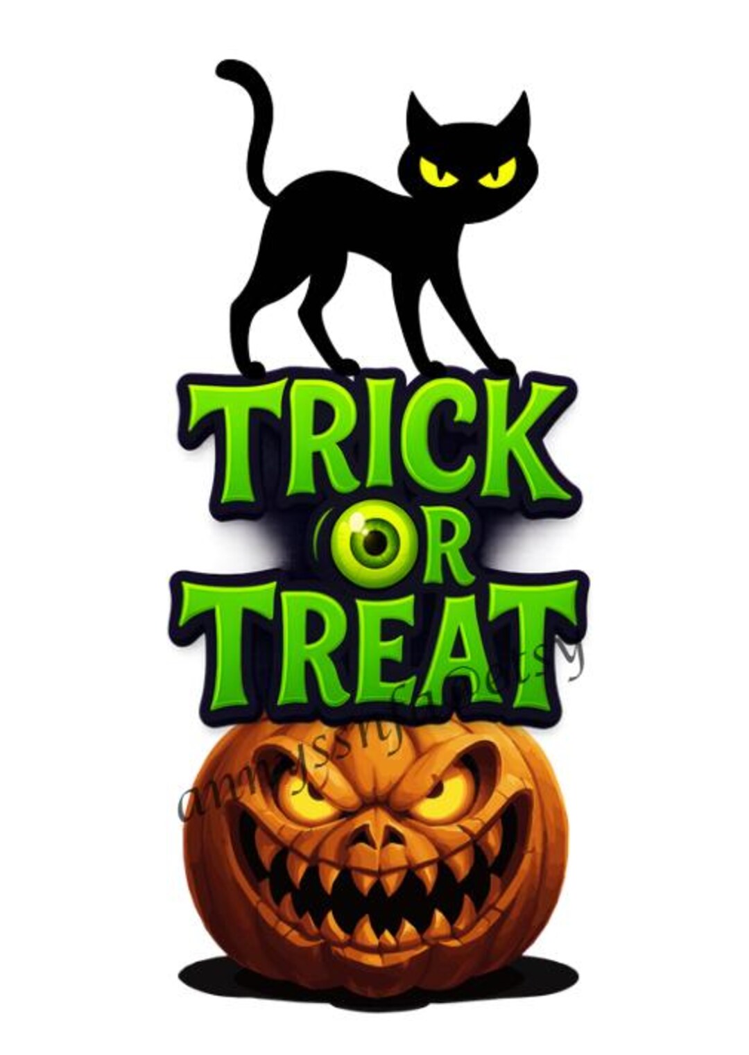 Trick or Treat Halloween Clipart PNG - Black Cat, Pumpkin, Spooky Text ...