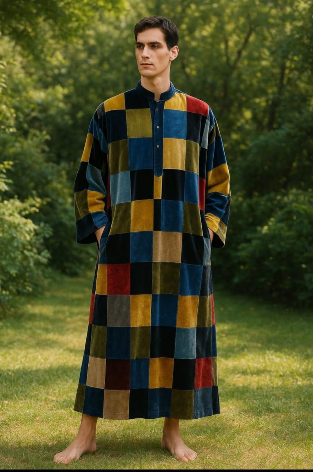 Handmade Velvet Patchwork Kaftan for Men | Winter Robe - Etsy