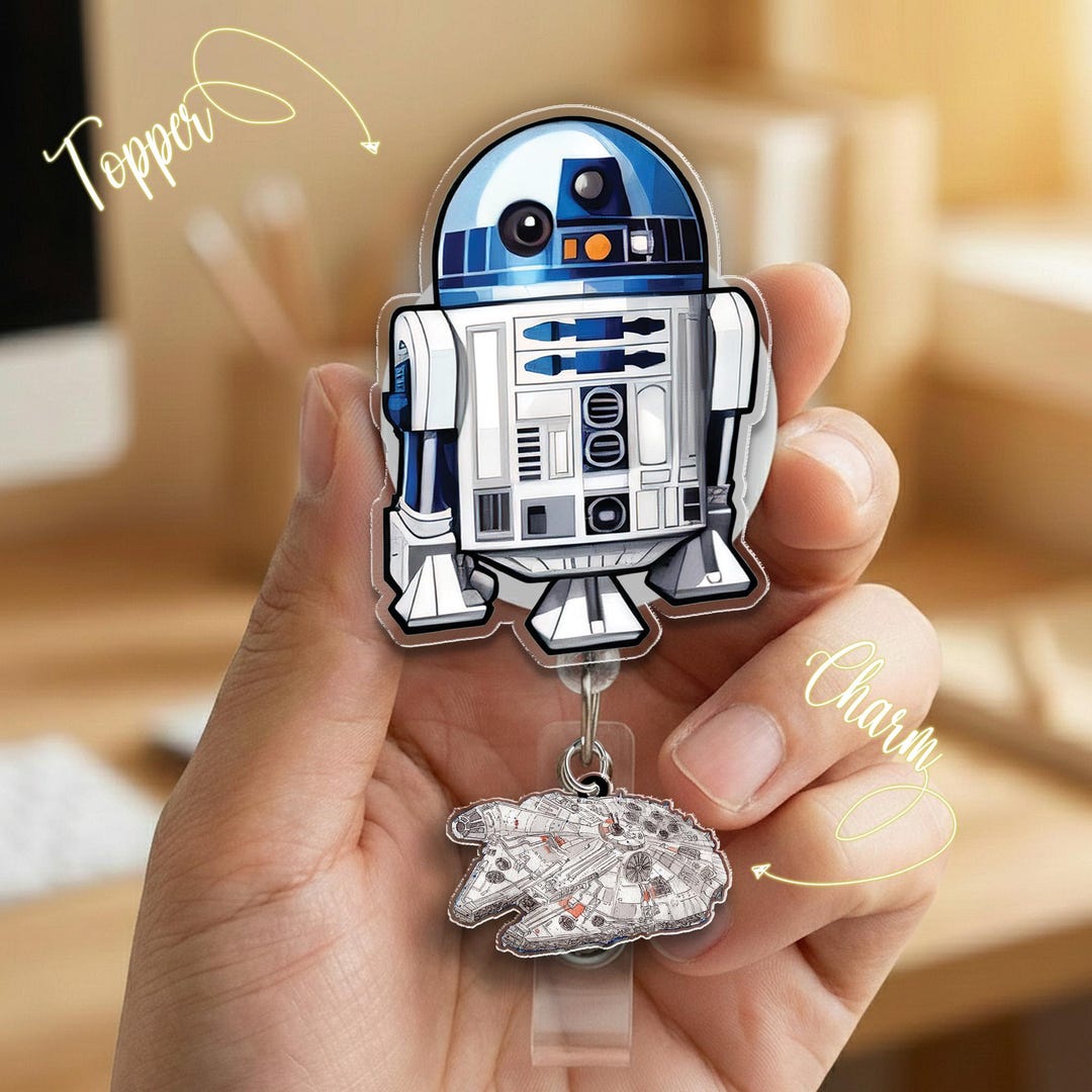 Star Wars R2-D2 Shape Acrylic Badge Reel With Charm, Custom Employee ...