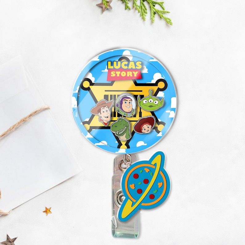 Personalized Toy Story Shaker Badge Reel, Woody Jessie ID Holder ...
