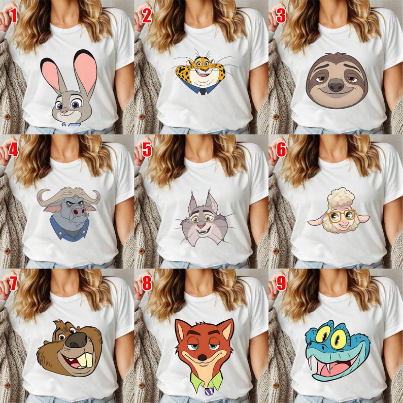 Disney Zootopia 2 All Characters Big Face Costume T-shirt, Judy Hopps ...