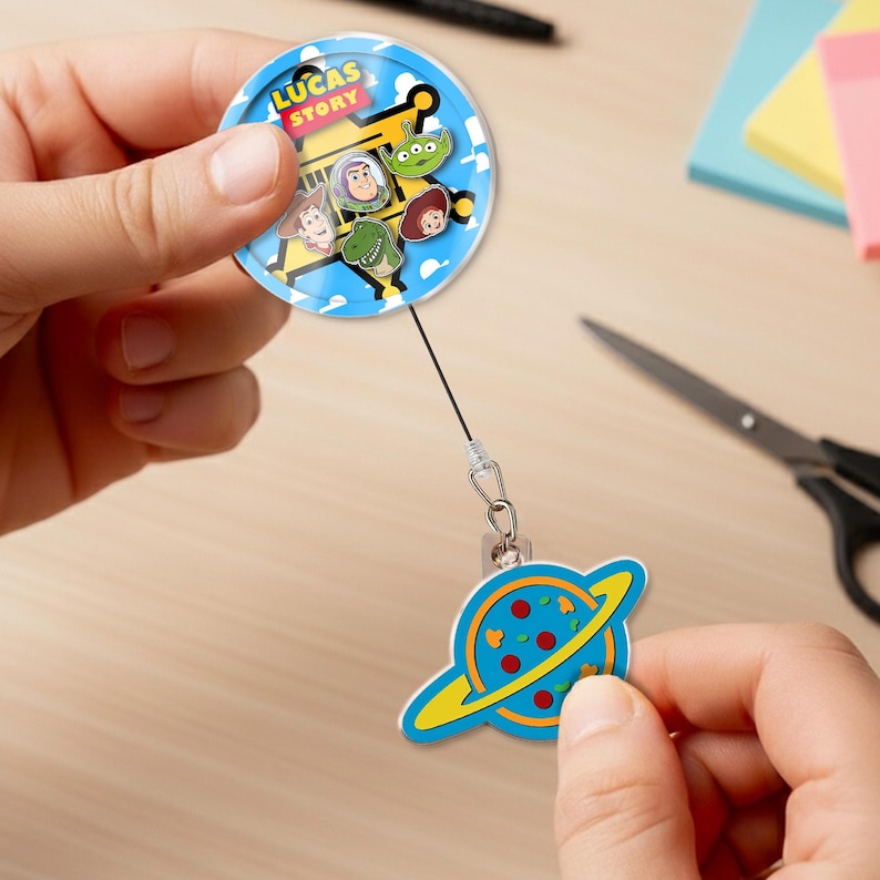 Personalized Toy Story Shaker Badge Reel, Woody Jessie ID Holder ...