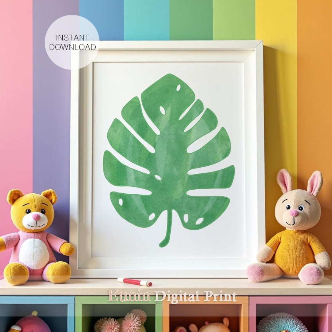 Monstera Print, Tropical Leaf Printable , Green Botanical Art (digital ...