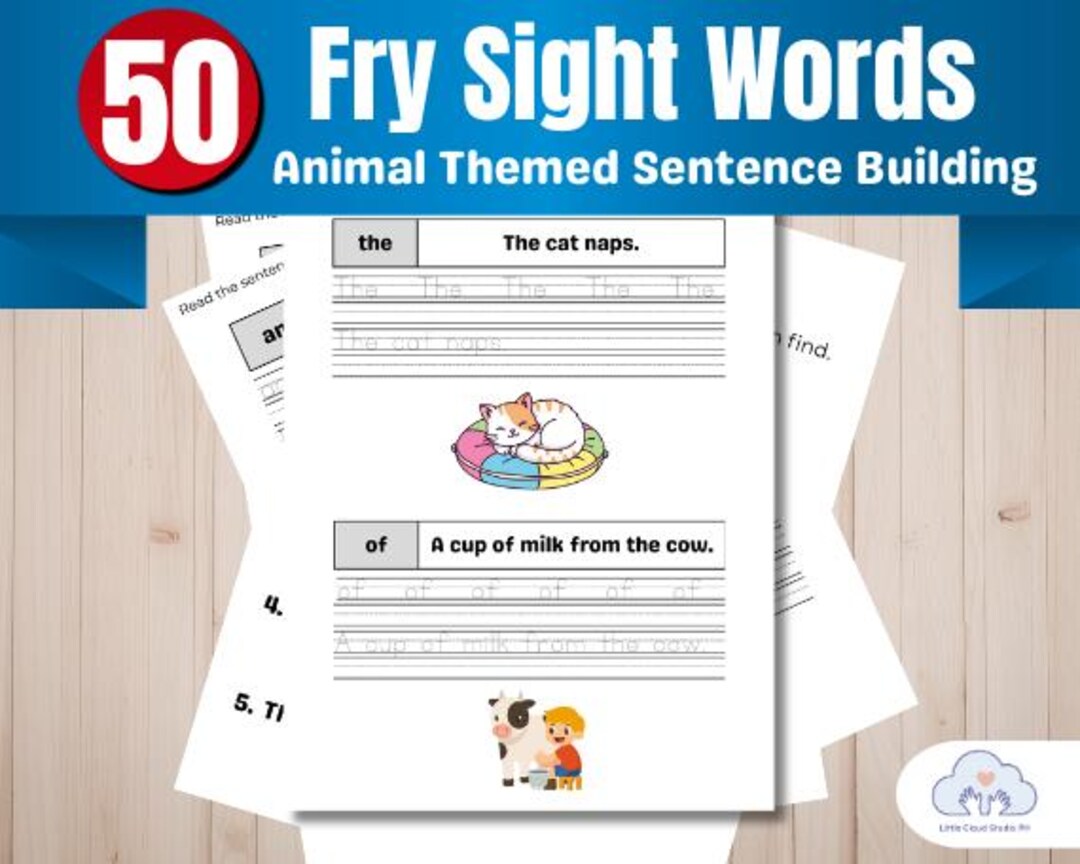 Level 1: Fry Sight Words 1–50 | Sentence Building Writing Practice ...