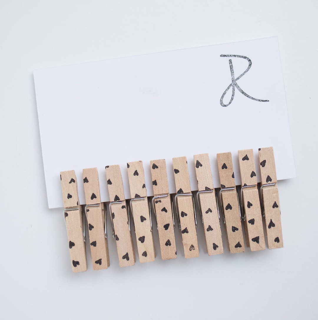 Heart Clothespins Set of 10 Scattered Hearts Handstamped Clothes Pins ...