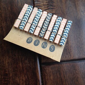 Chevron Clothespins navy & Coral Set of 10 Handstamped Clothes Pins - Etsy