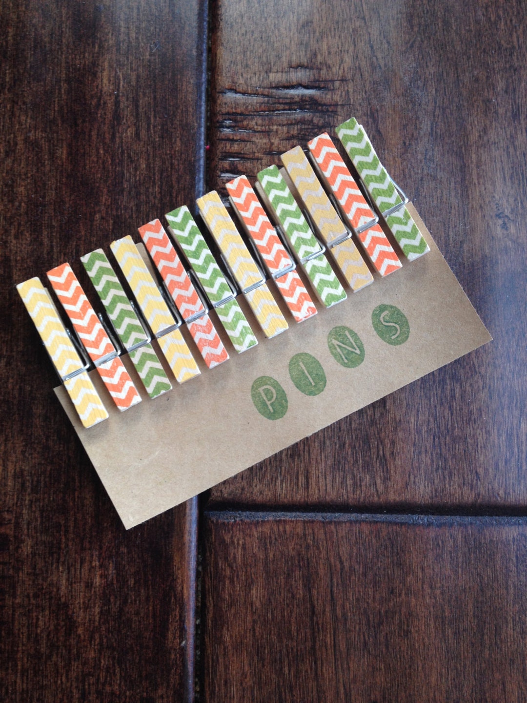 Summer Mix** Chevron Clothespins - Set of 12 Handstamped Clothes Pins ...