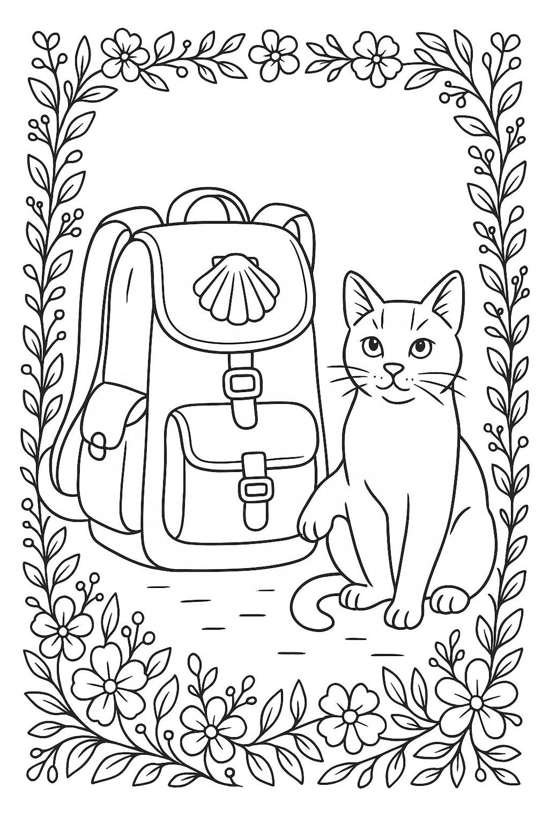 Camino De Santiago Cat Coloring Page - Printable A4 PDF, Black + White ...