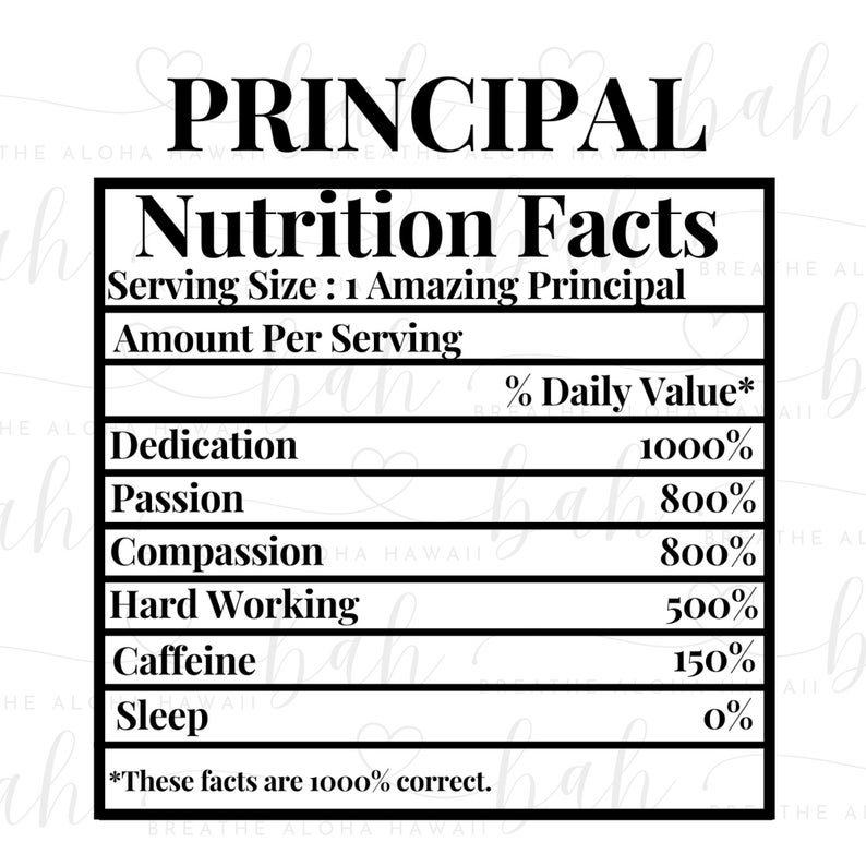 Principal Nutrition Facts, PNG, SVG, Instant Download, Digital File ...