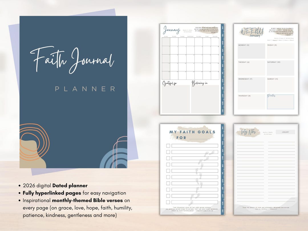 Dated Faith Journal Planner, Daily Weekly Monthly, Bible Verse ...