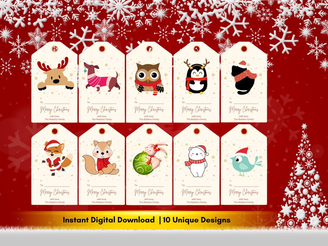 Simple Cute Animal Gift Tags, Printable and Editable Christmas Gift ...