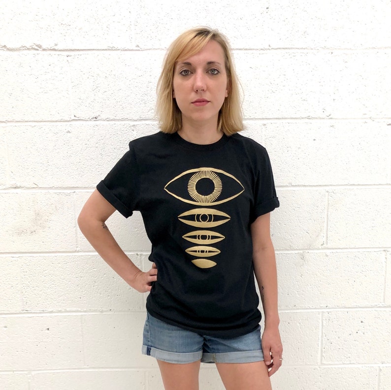 Seeing Eye Graphic Tshirt Gold on Black Tee Hand Silk Screened Tshirt ...