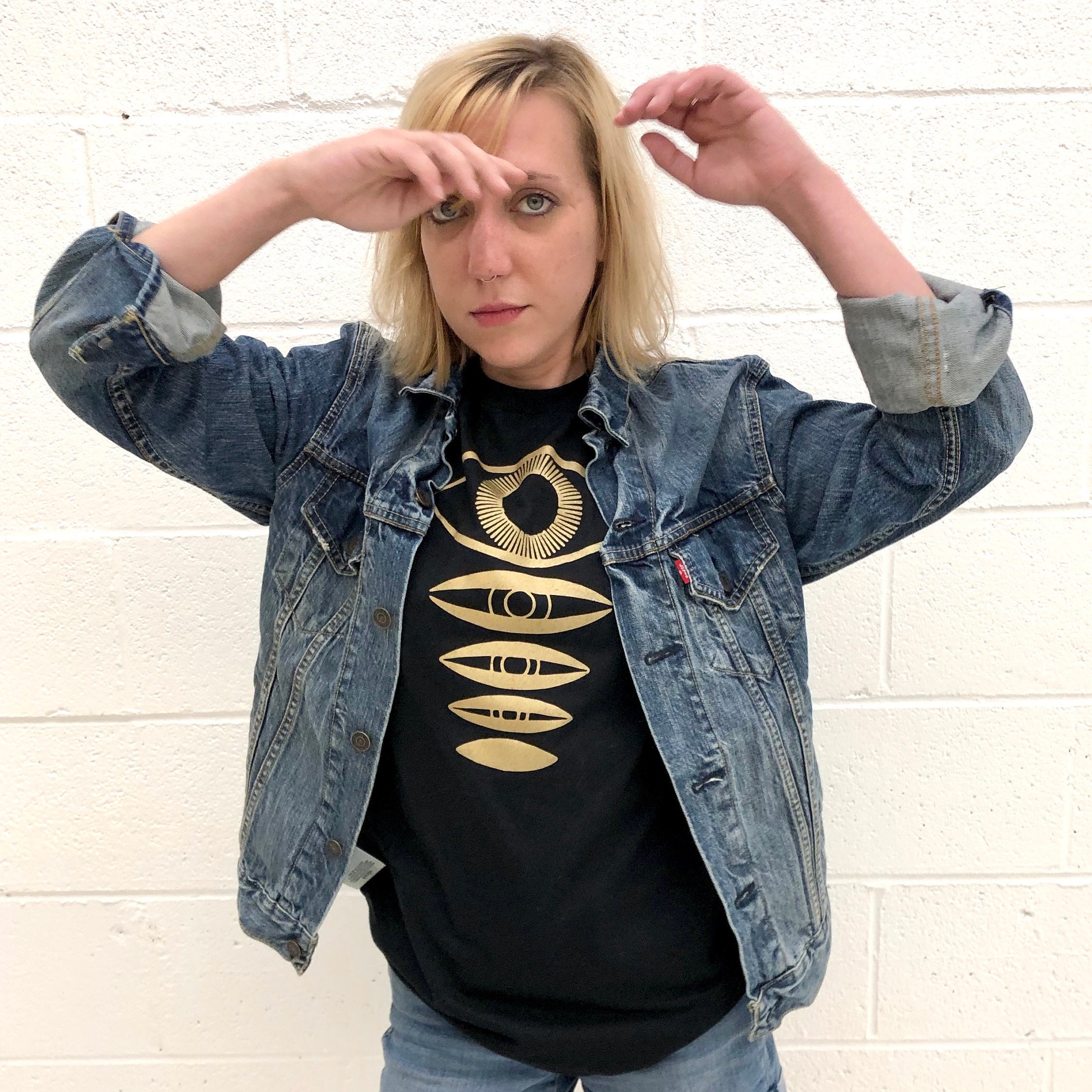 Seeing Eye Graphic Tshirt Gold on Black Tee Hand Silk Screened Tshirt ...