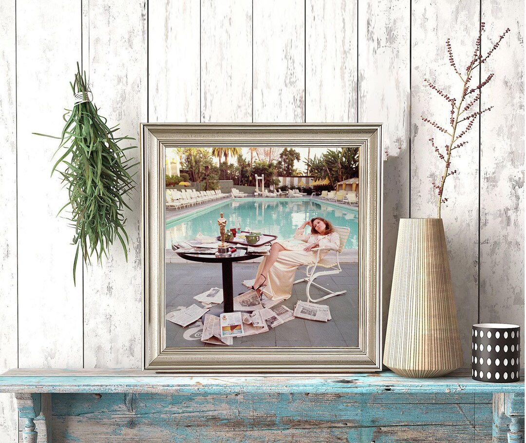 Faye Dunaway Oscar Ennui Vintage Framed Art - Beverly Hills Hotel Pool ...