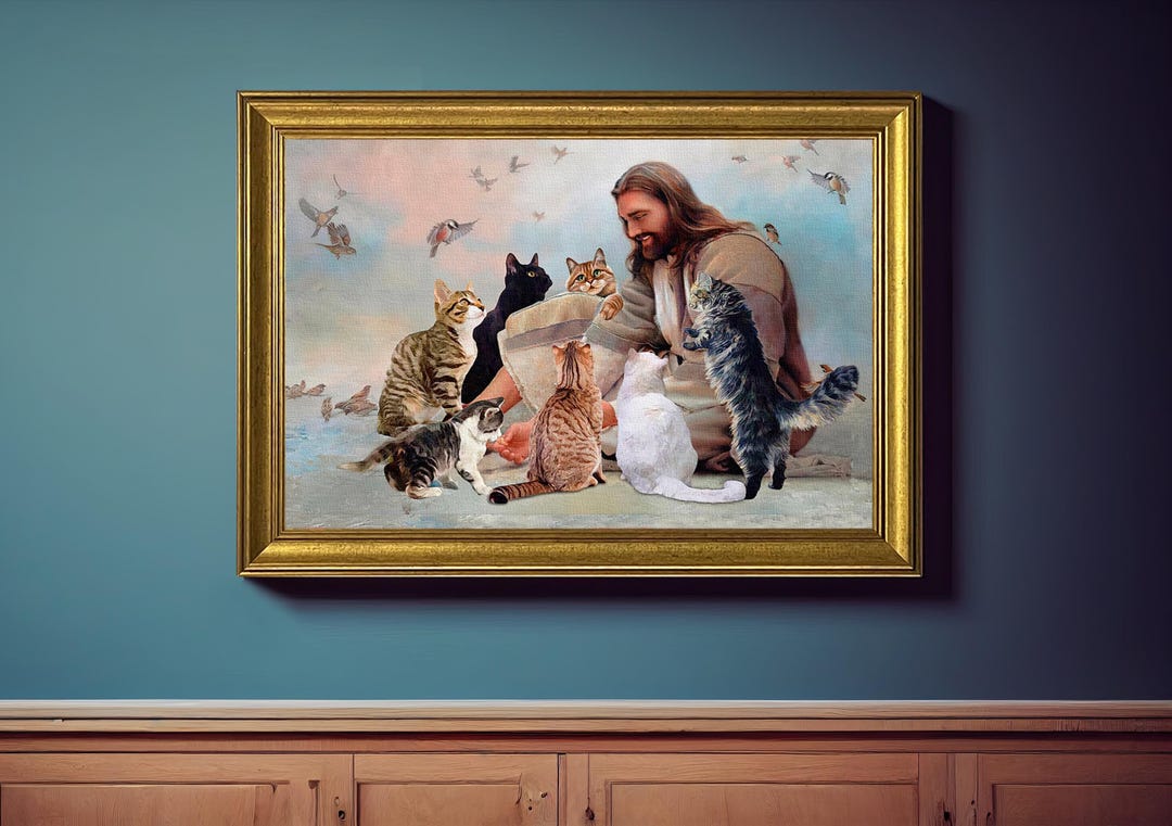 God Surrounded by Cats Angels Vintage Framed Wall Art, Cat Lovers ...