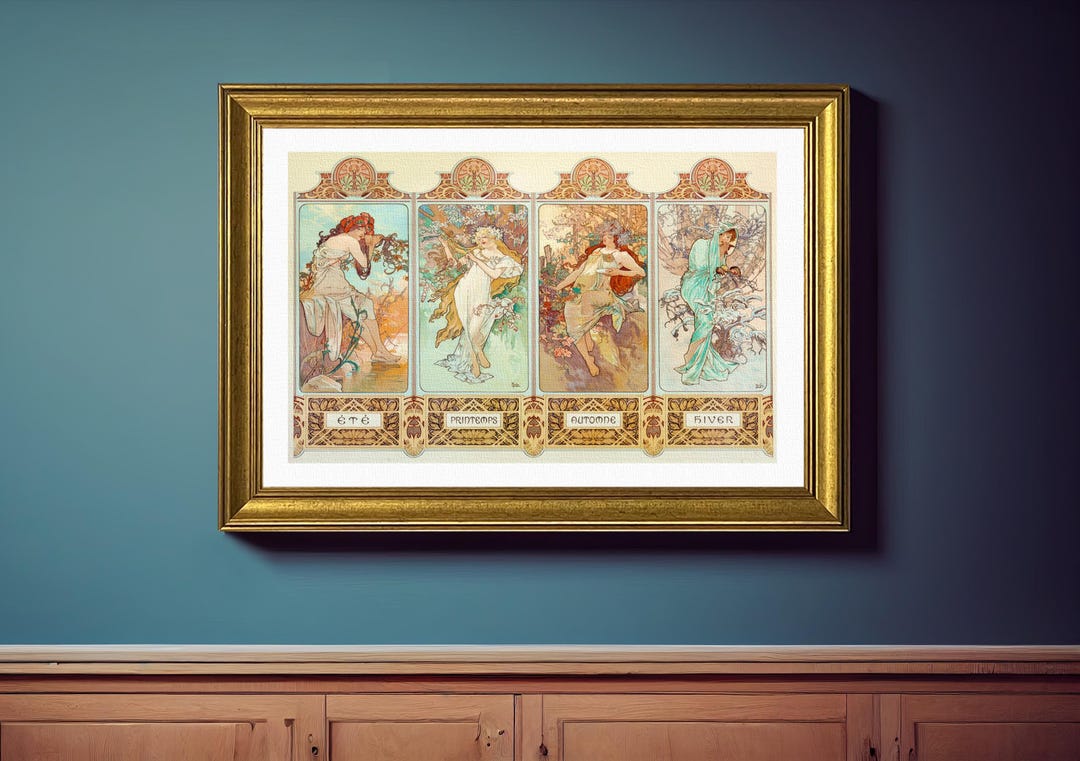 Mucha the Four Seasons Vintage Framed Art | Art Nouveau Masterpiece ...