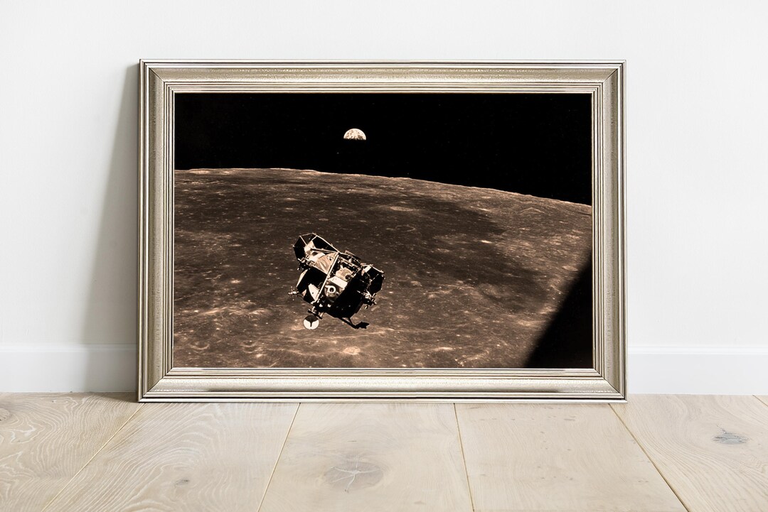Apollo 11 Earth Vintage Framed Wall Art, Black and White or Sepia Photo ...