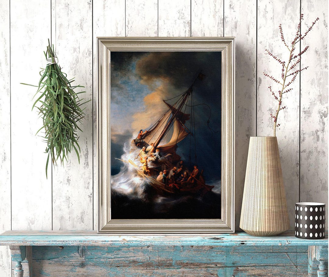 Rembrandt Cristo en la tormenta, arte mural enmarcado vintage, obra ...