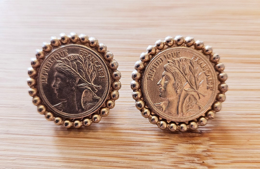 GRAZIANO Vintage Goldtone French Coin Design and Statement Earrings for ...