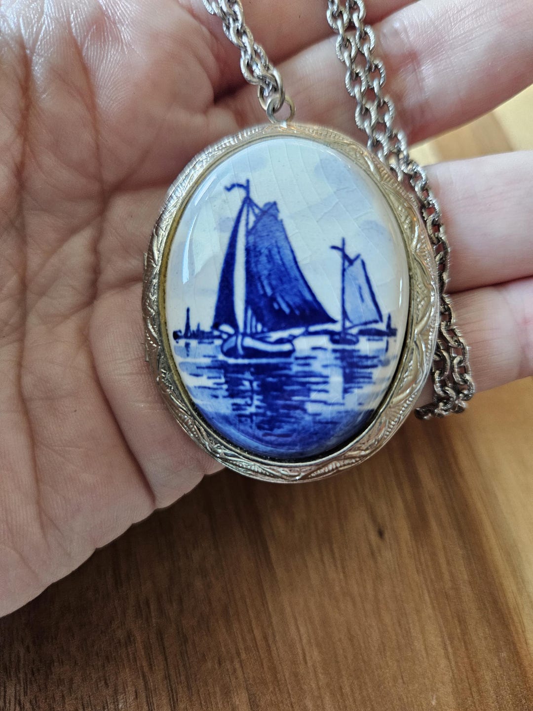 Vintage Blue Delft Pendant Necklace, 60s Hand Painted Ceramic Vintage ...