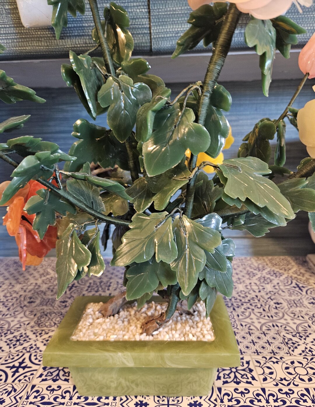 Amazing Large Asian Jade Planter With Stone Flowers in Very Good ...