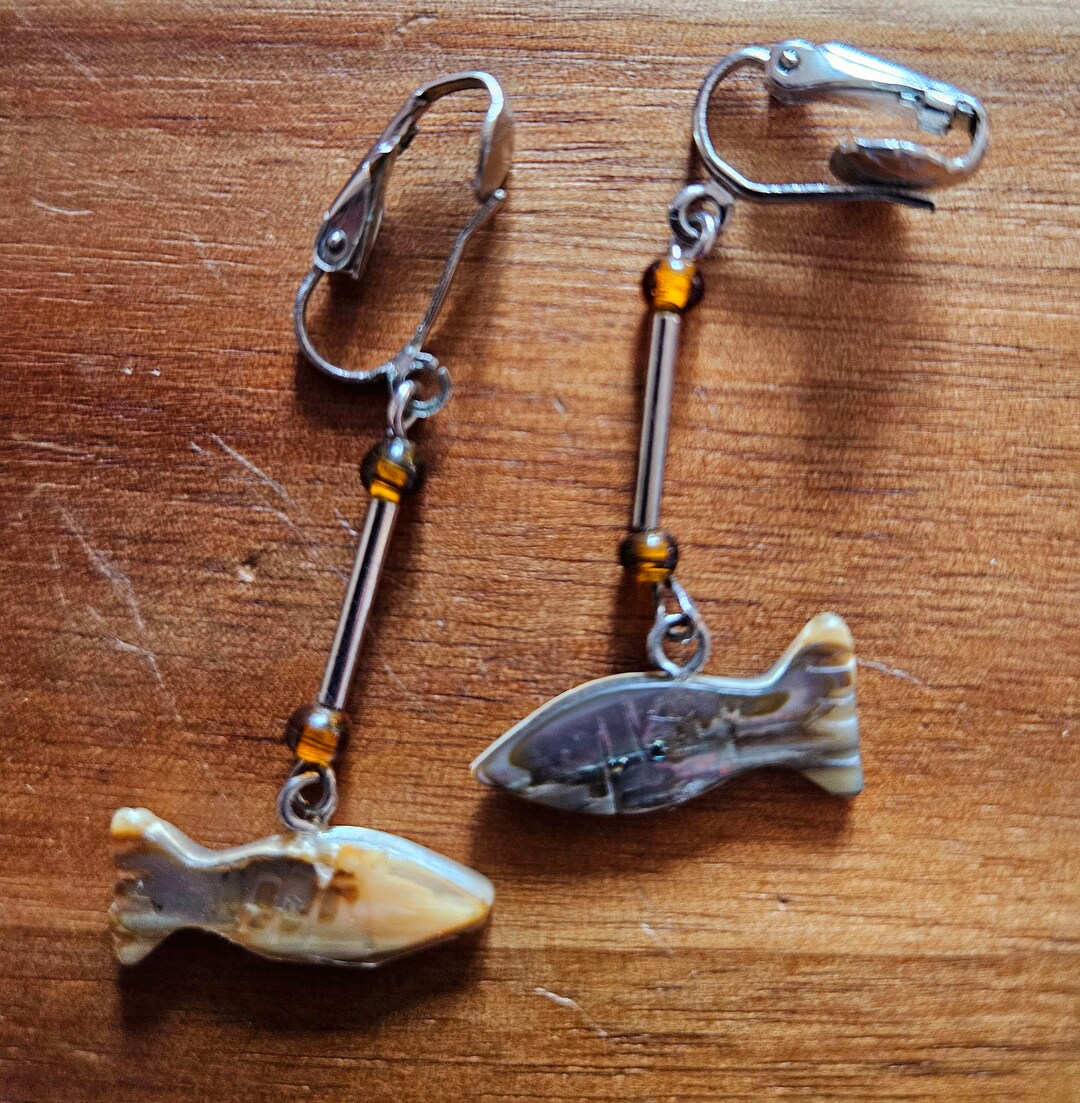 Vintage Clip on Dangly Shell Fish Earrings in Very Good Vintage ...