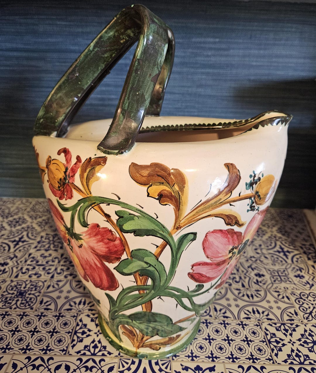 Antique Handpainted Water Pitcher With Top Handles Made in Italy in ...
